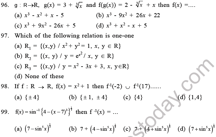 Jee Mathematics Relation And Functions Mcqs Set C With Answers